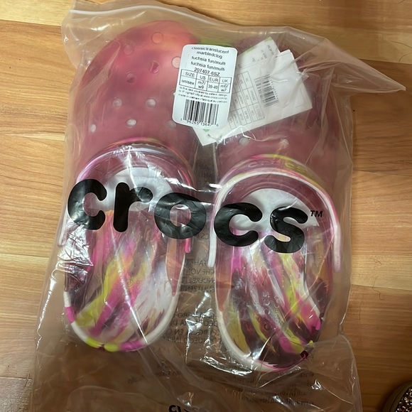 CROCS | Shoes | New Crocs Translucent Marbled Clog In Fuchsia Fun Multi ...